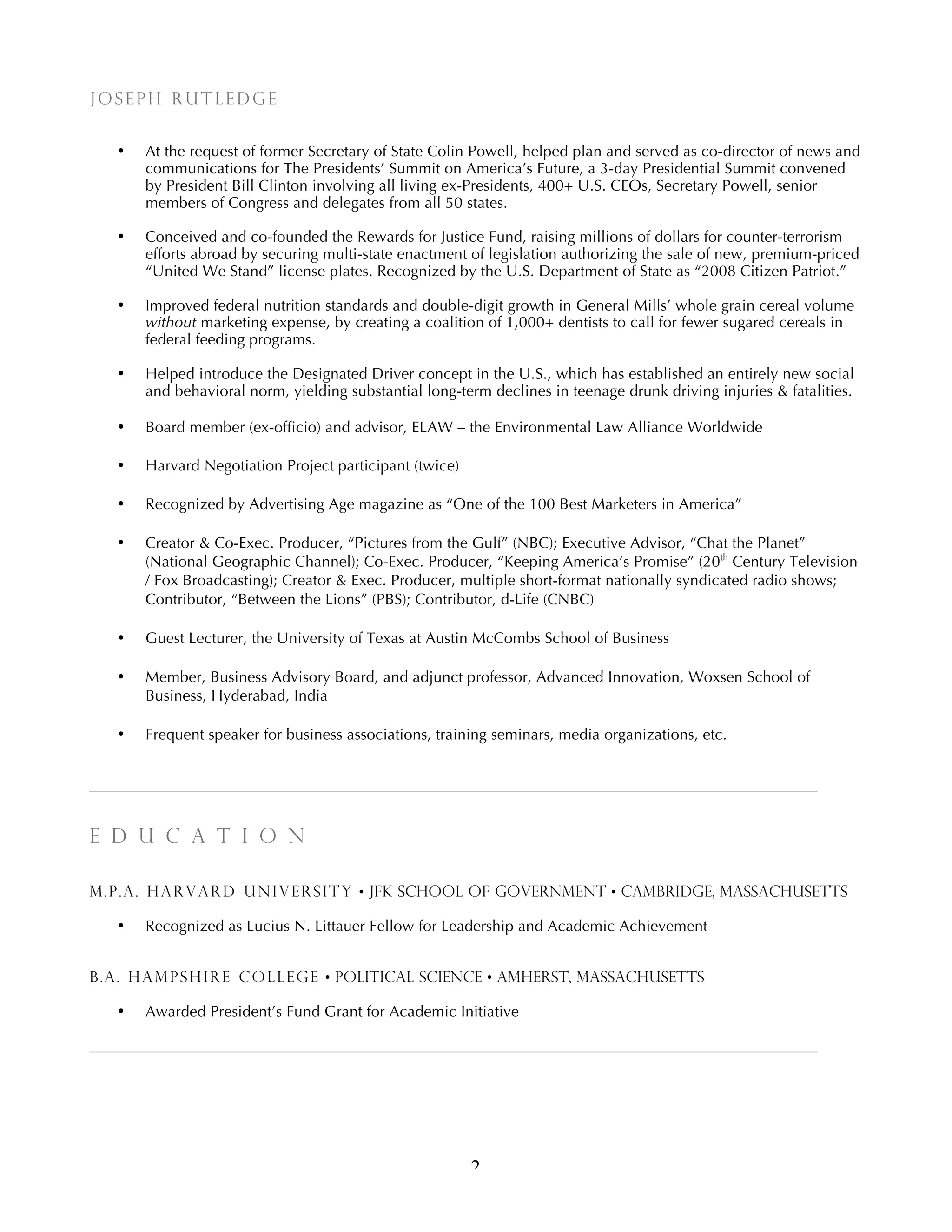 JOSEPH R RUTLEDGE - Bio & Resume | PDF