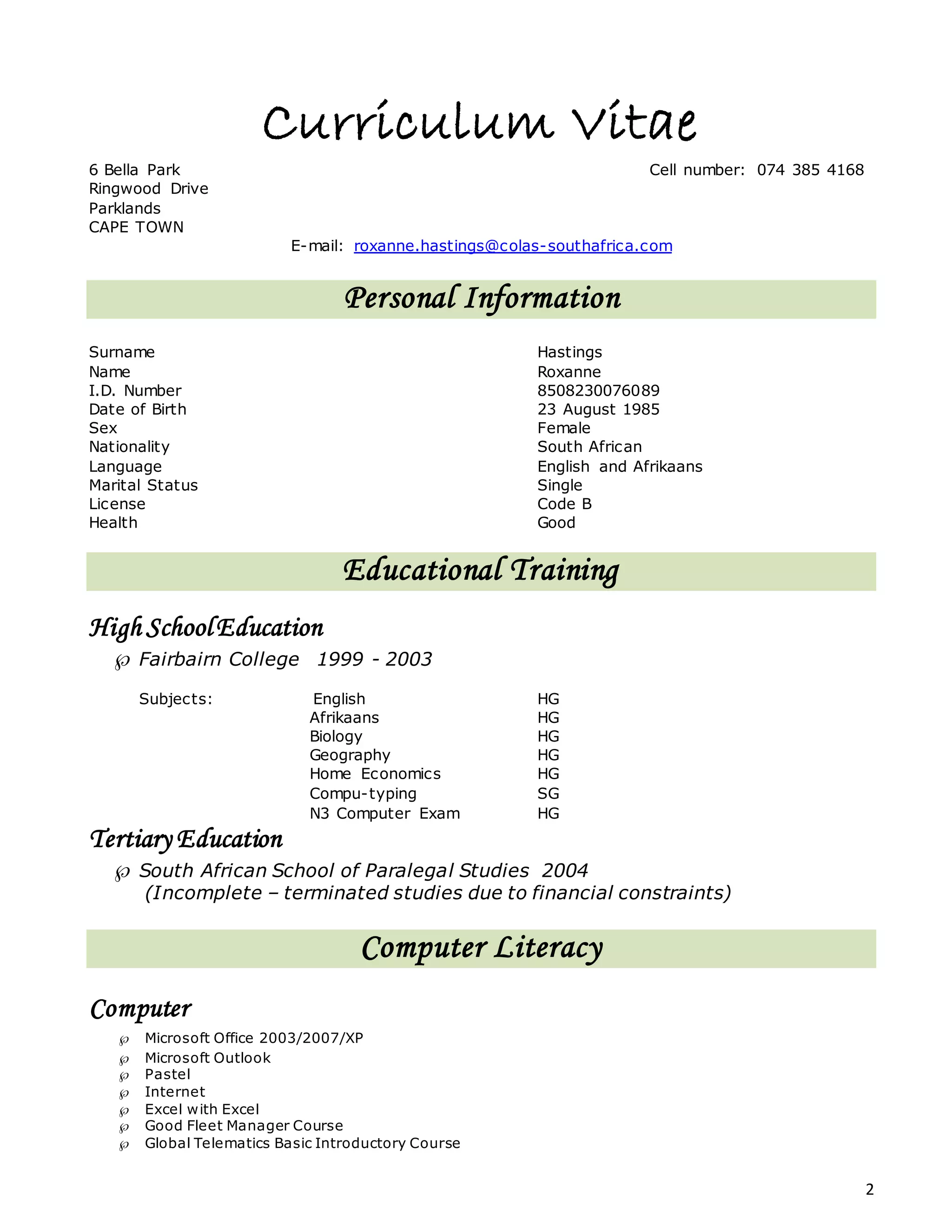 CV - Roxanne JAN2013 | DOCX