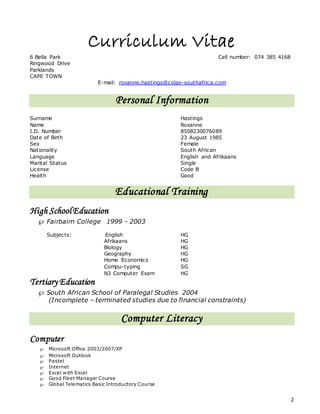 CV - Roxanne JAN2013 | PDF