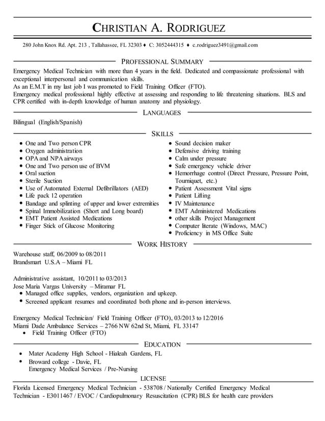 Christian Rodriguez Resume 1 | DOCX | First Aid | Injuries