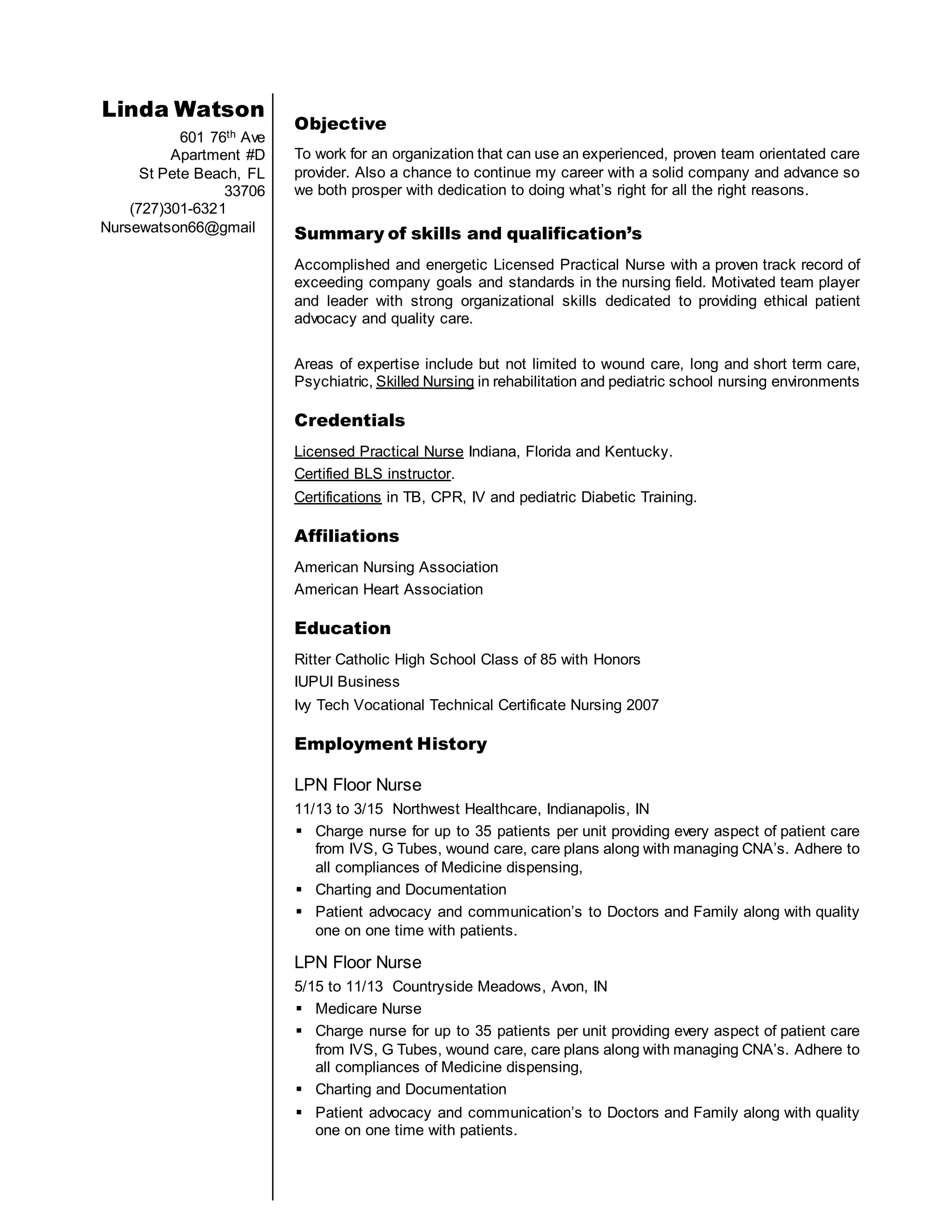 Linda Watson Resume | PDF
