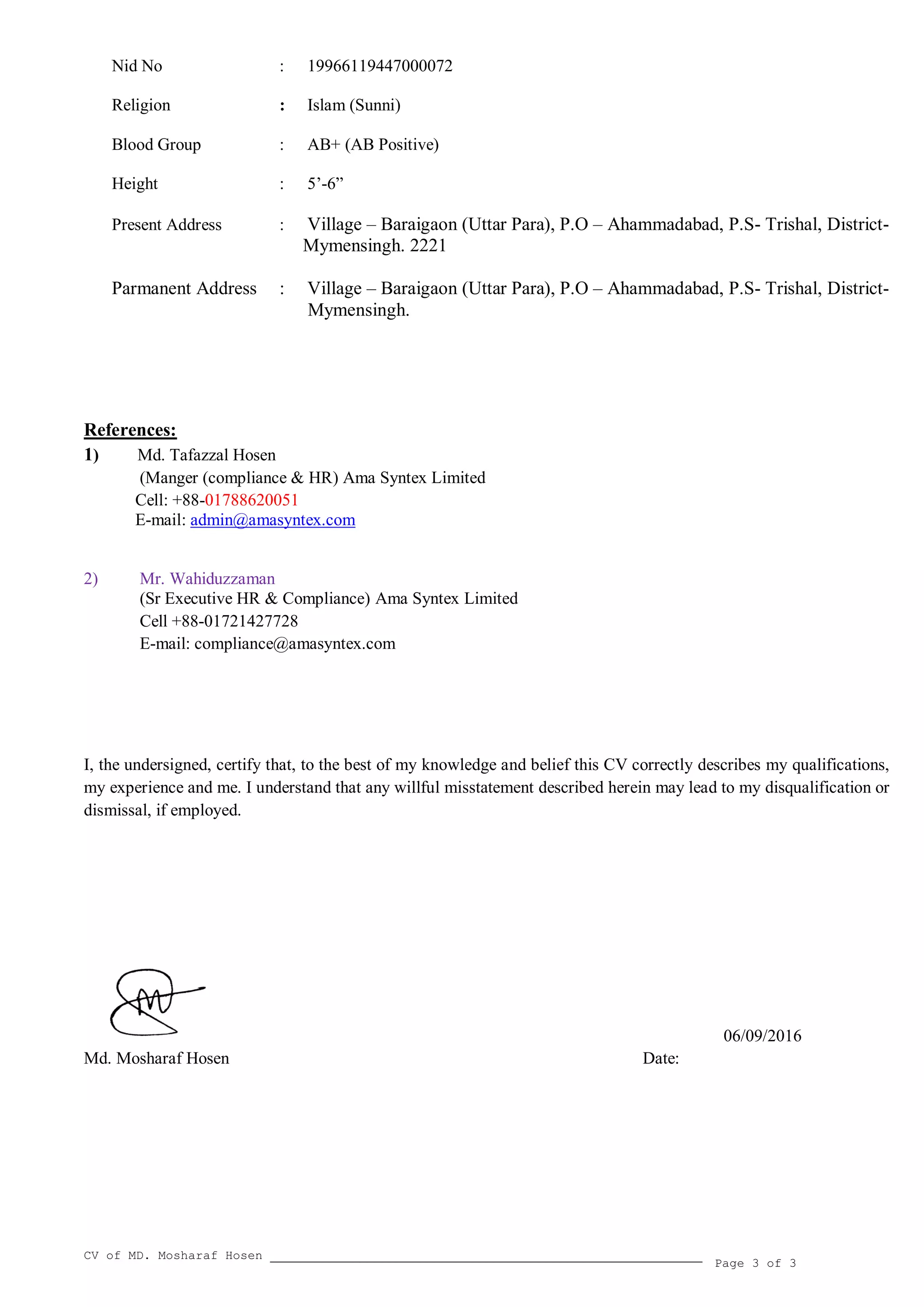 CV Of Mosharaf Hosen | PDF