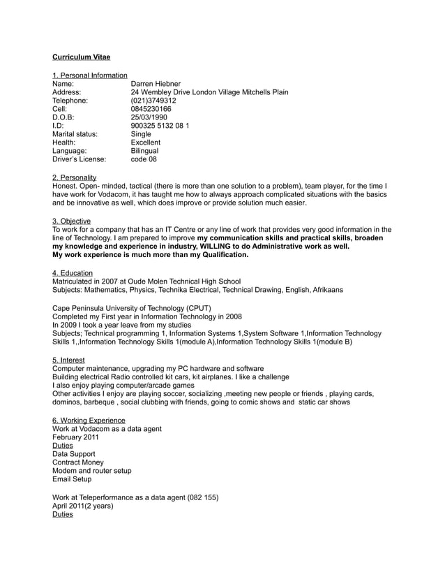 Darren CV | RTF | IT and Internet Support | Internet