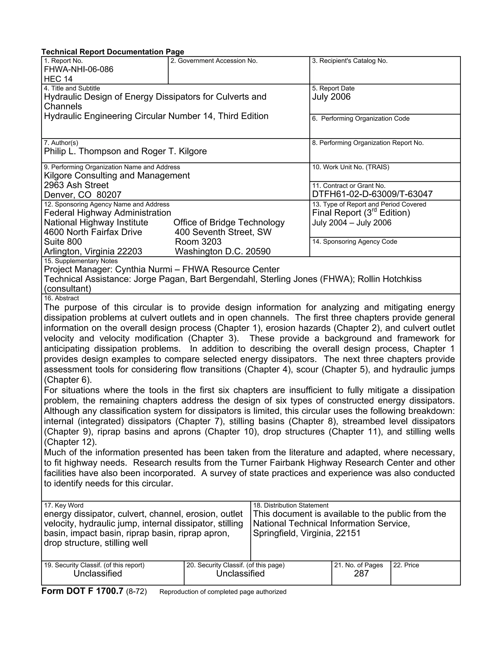 Hydraulic Design of Energy Dissipators for Culverts and Channels, 3rd ...