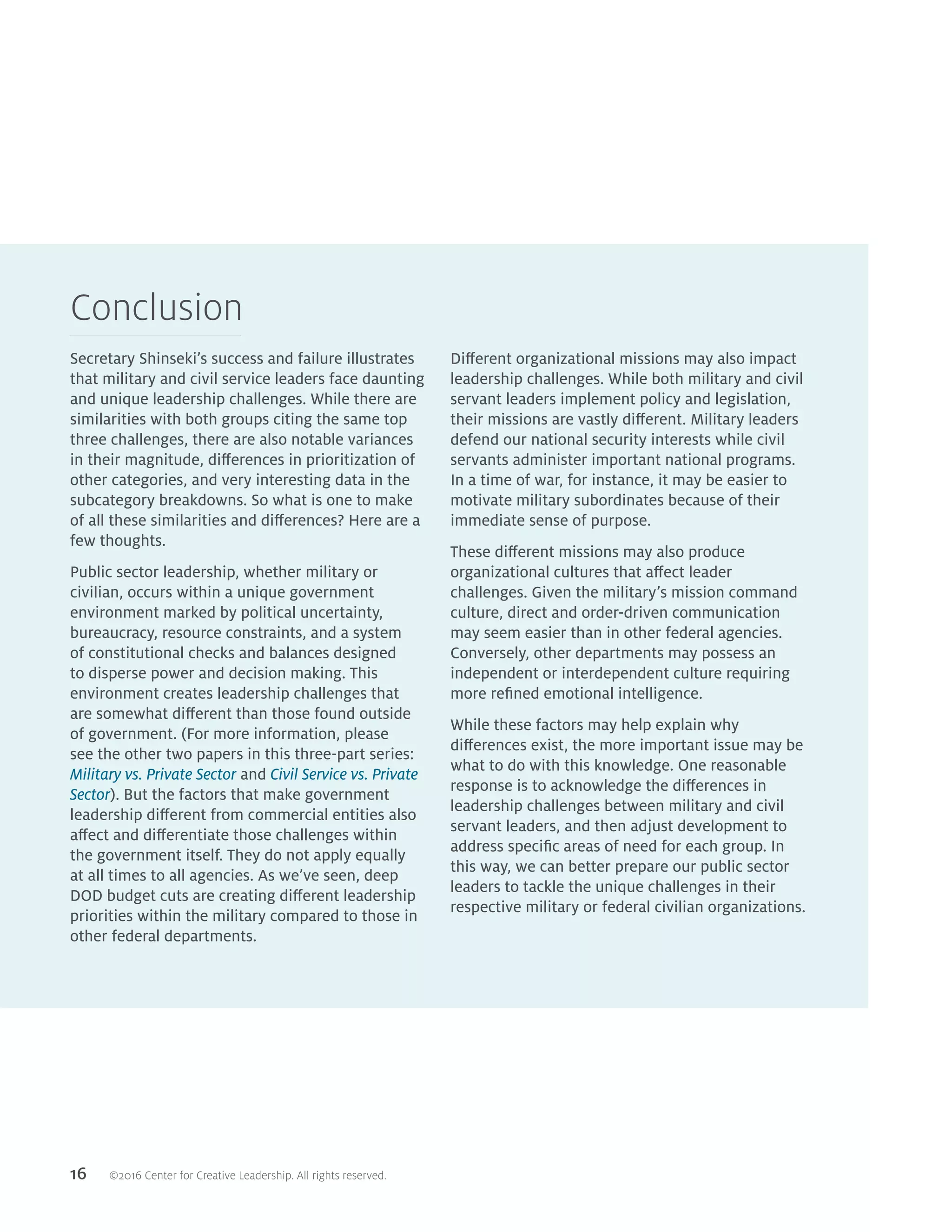 Comparing Leadership Challenges 1 - Military vs Civil Service | PDF