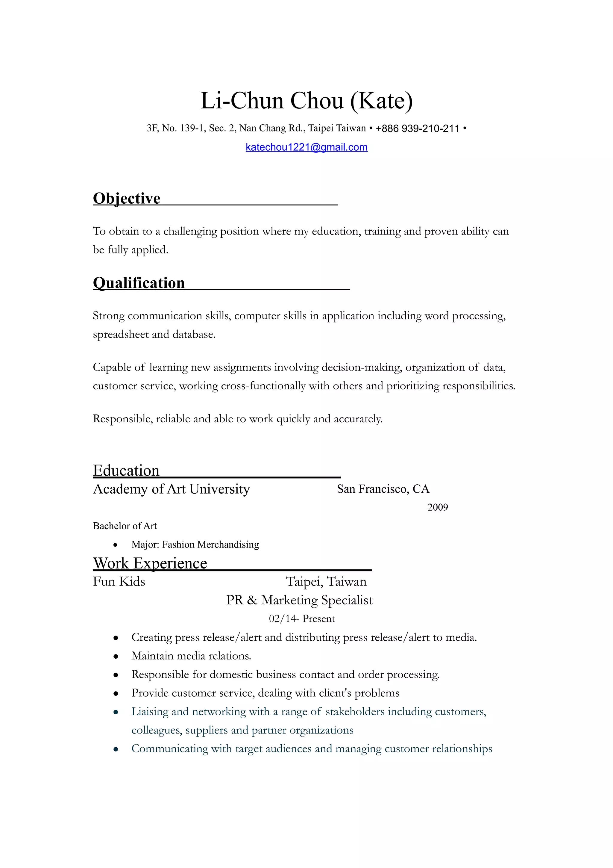 Kate Chou Resume | PDF