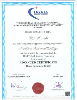 TEVETA CERTIFICATE | PDF