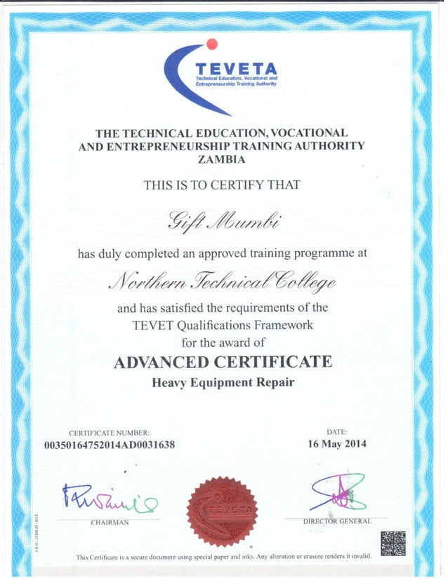 TEVETA CERTIFICATE | PDF
