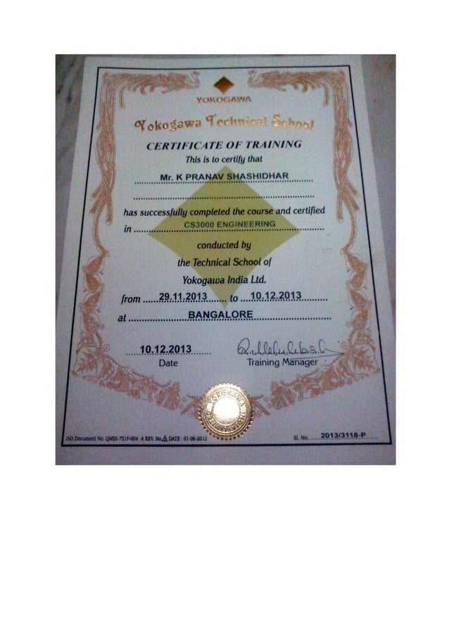 CERTIFICATE OF TECHNICAL TRAINING | PDF