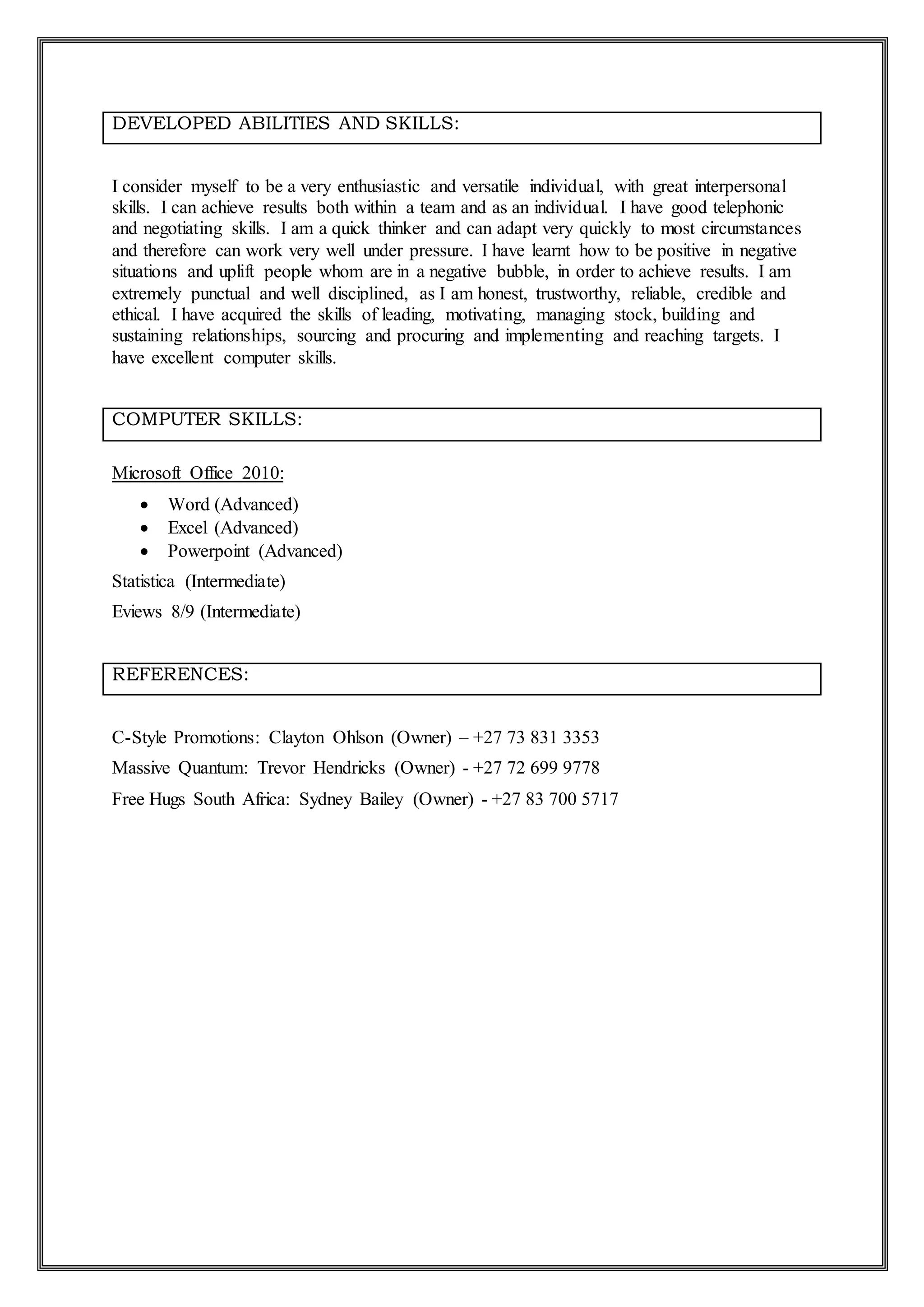 Ryan Hendricks CV | DOCX