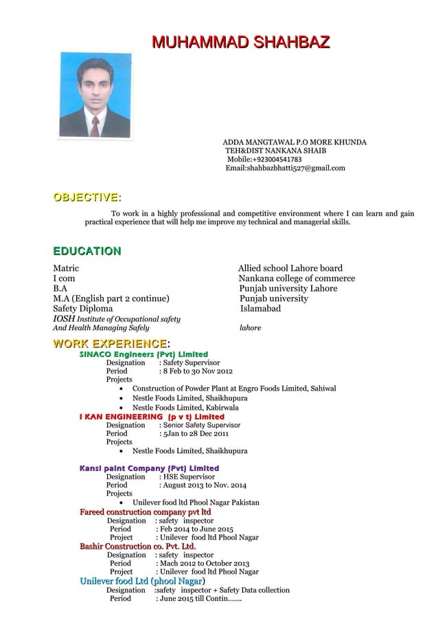 Shahbaz C.V | DOC | Civil Engineering Industry | Industries