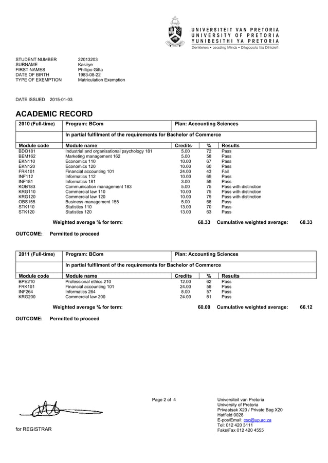 PG Kasirye- Accounting Academic transcript | PDF