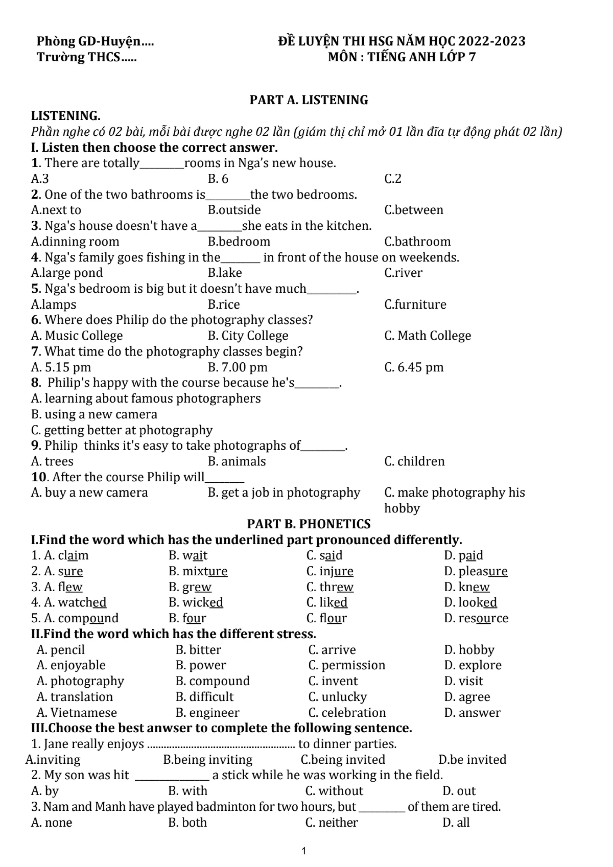 BỘ 24 ĐỀ LUYỆN THI HSG TIẾNG ANH 7 NĂM HỌC 2022-2023 - GLOBAL SUCCESS (CÓ FILE NGHE - ĐÁP ÁN ...