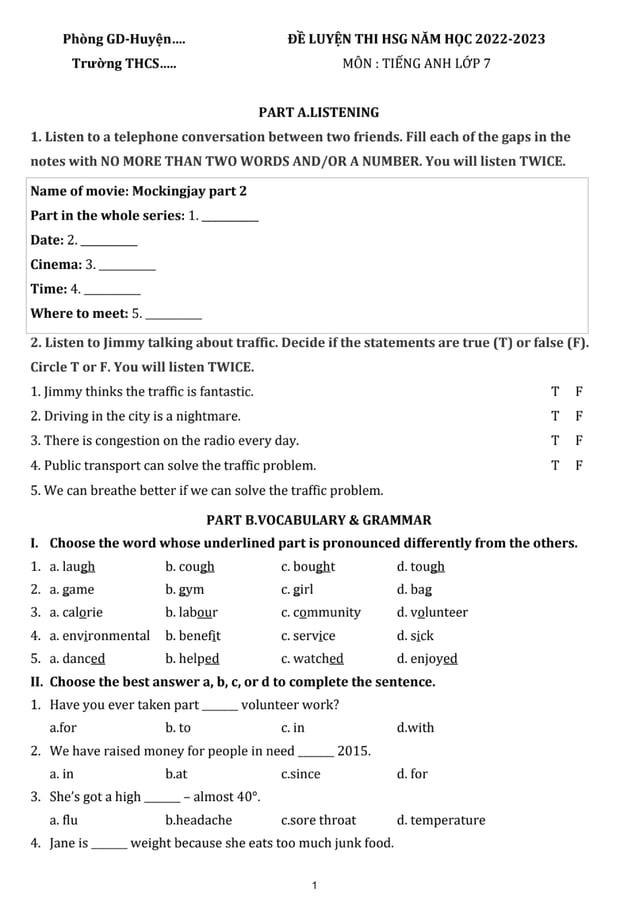 BỘ 24 ĐỀ LUYỆN THI HSG TIẾNG ANH 7 NĂM HỌC 2022-2023 - GLOBAL SUCCESS (CÓ FILE NGHE - ĐÁP ÁN ...