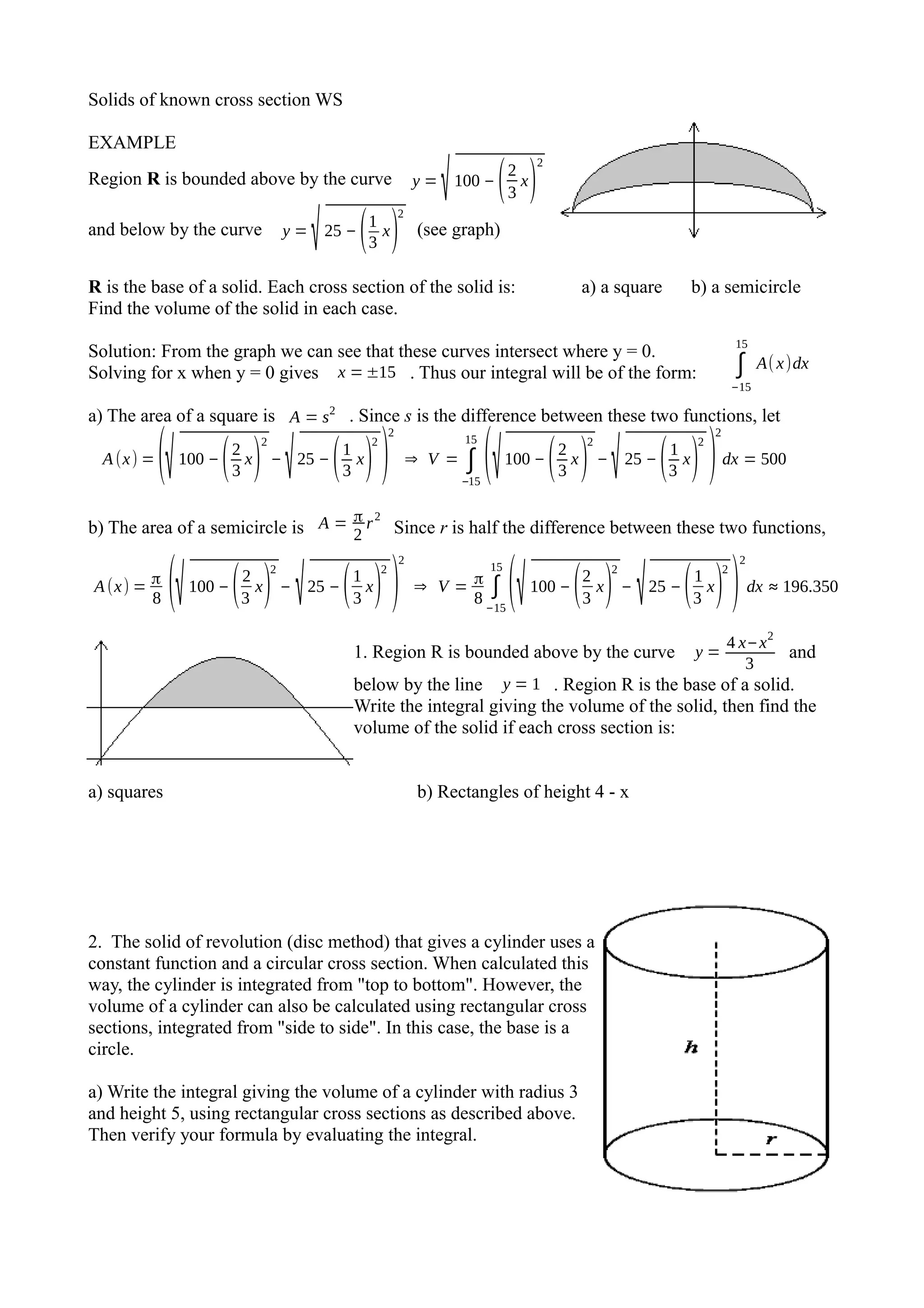 Solids of known cross section WS | PDF