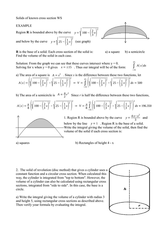 Solids of known cross section WS | PDF