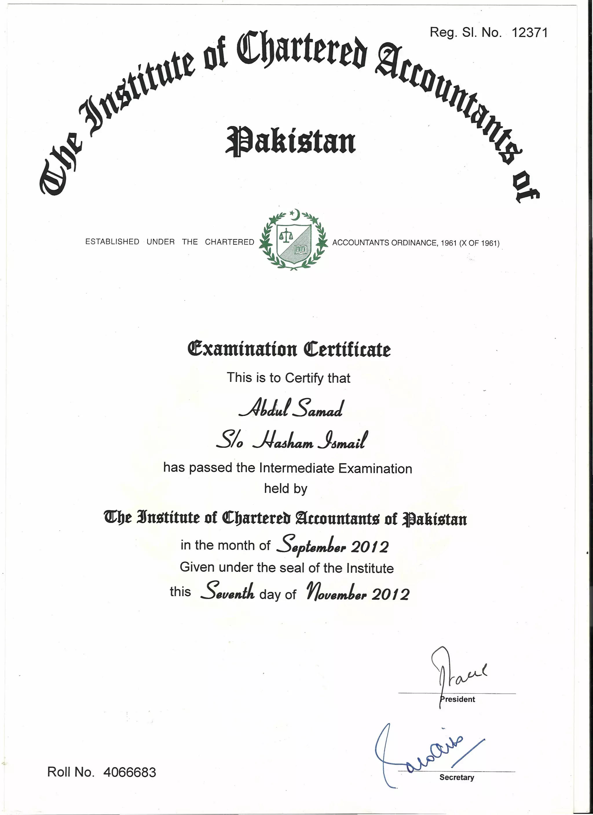 CA Intermediate Certificate | PDF