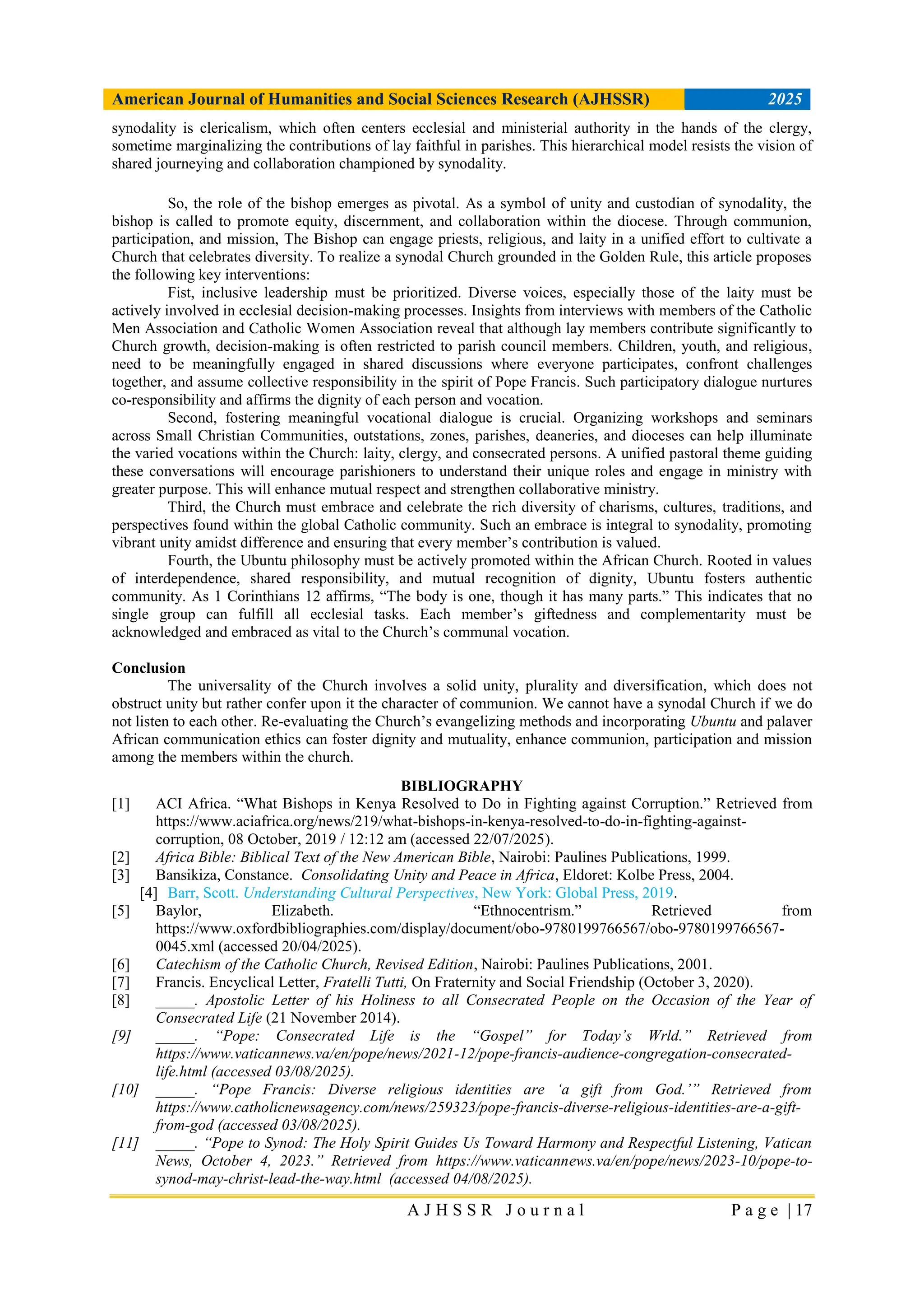 Unity in Diversity: Towards a Synodal Path in African Ecclesiology | PDF