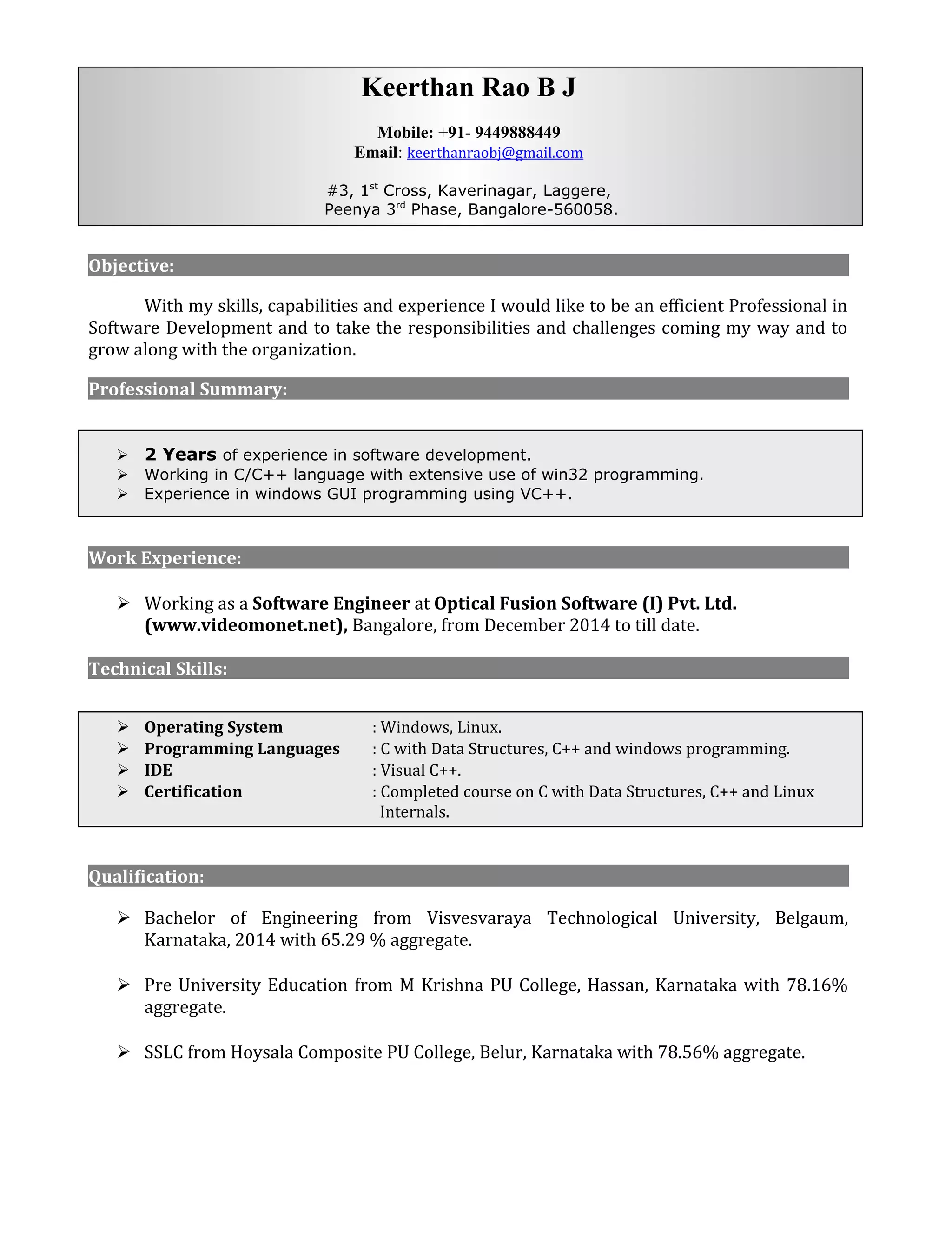 Keerthan Rao Resume | PDF | Free Download