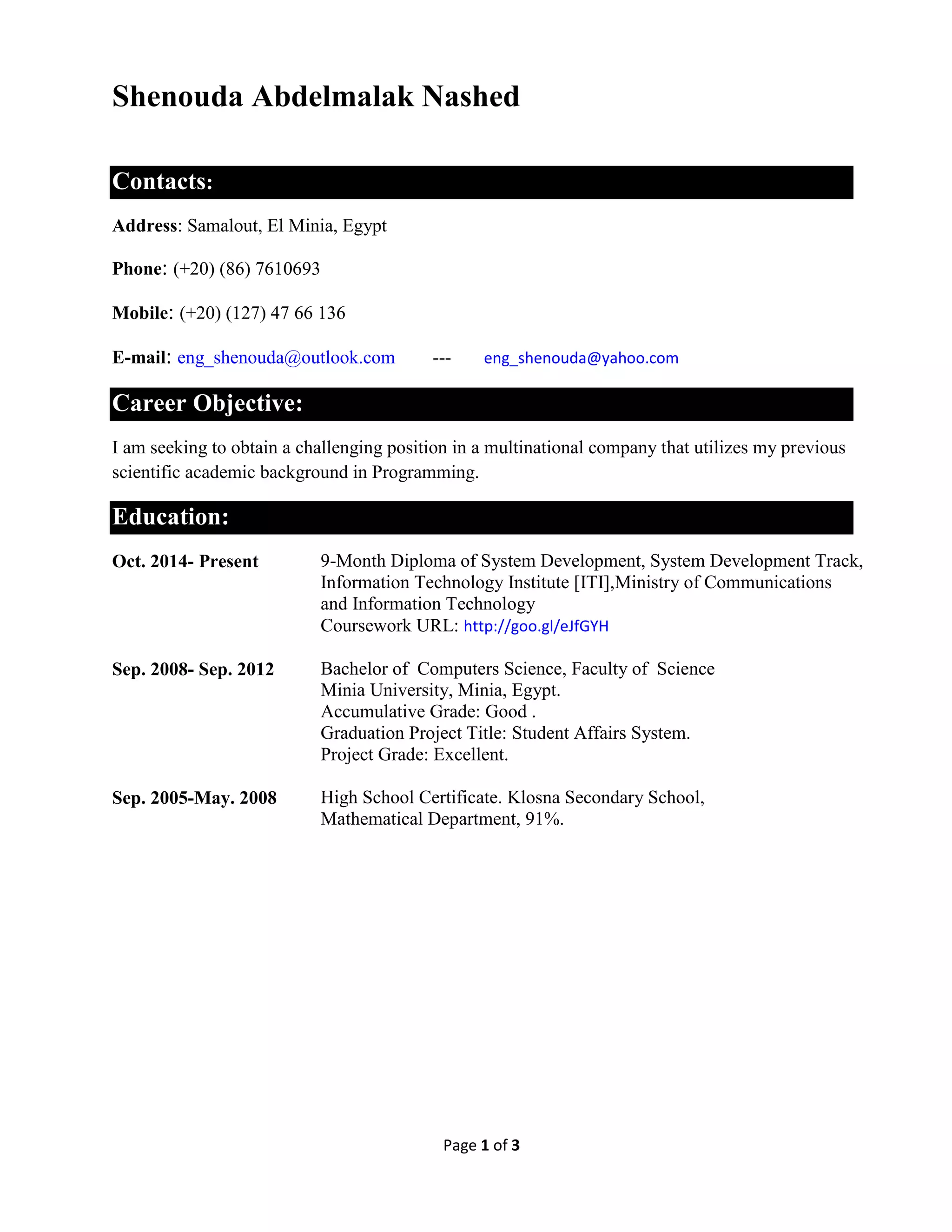 Shenouda Abdelmalak _CV | PDF