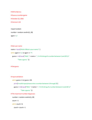 Guess a number game v1.10 | Programming Languages | Computing