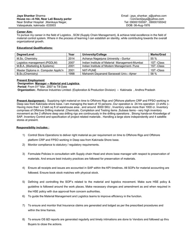 Jaya Shankar-9 | DOC | Logistics | Business