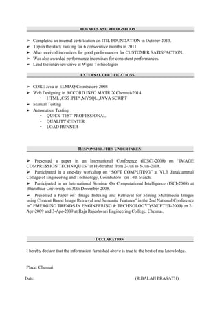Team Lead role - Latest Resume - Balaji Prasath | DOC