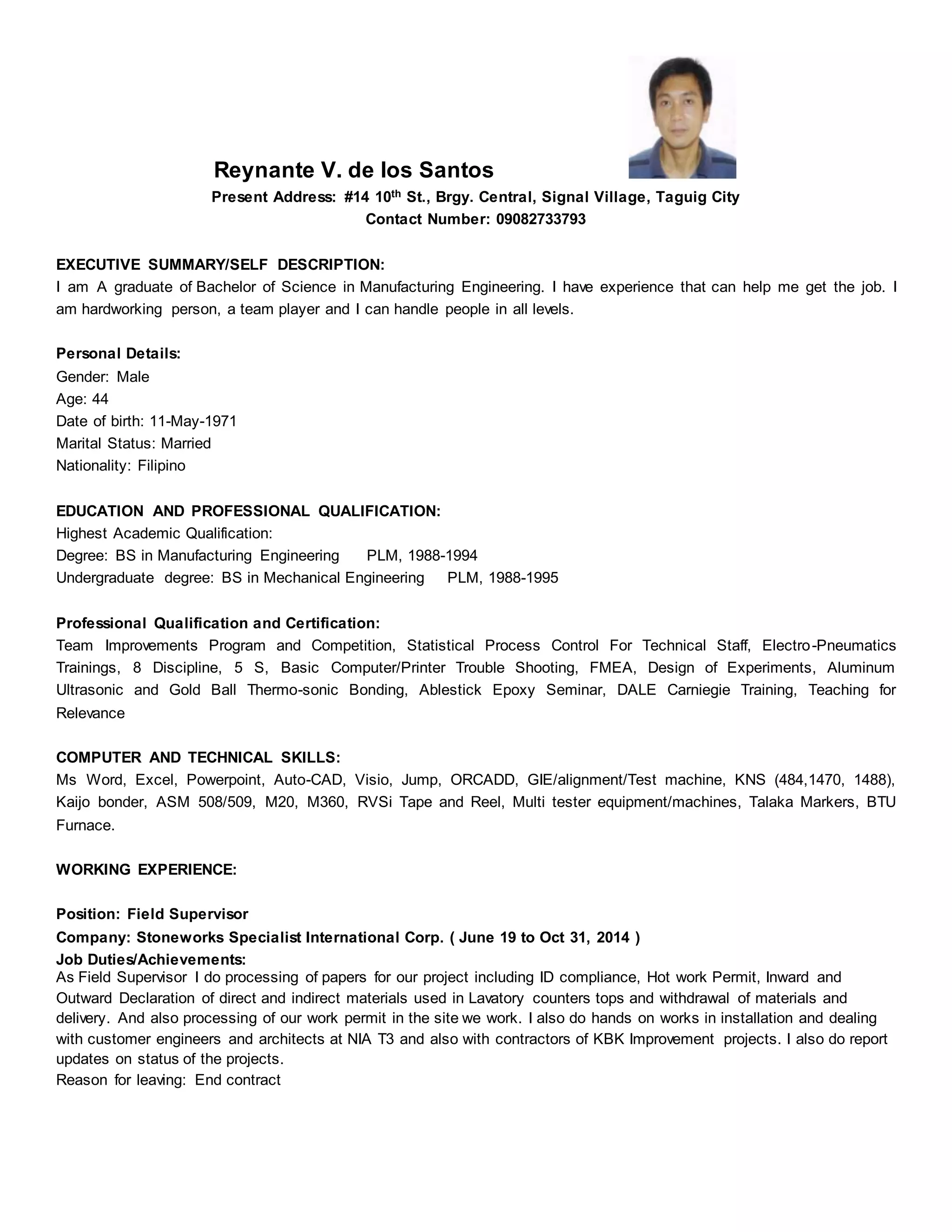 resume reynante | DOCX