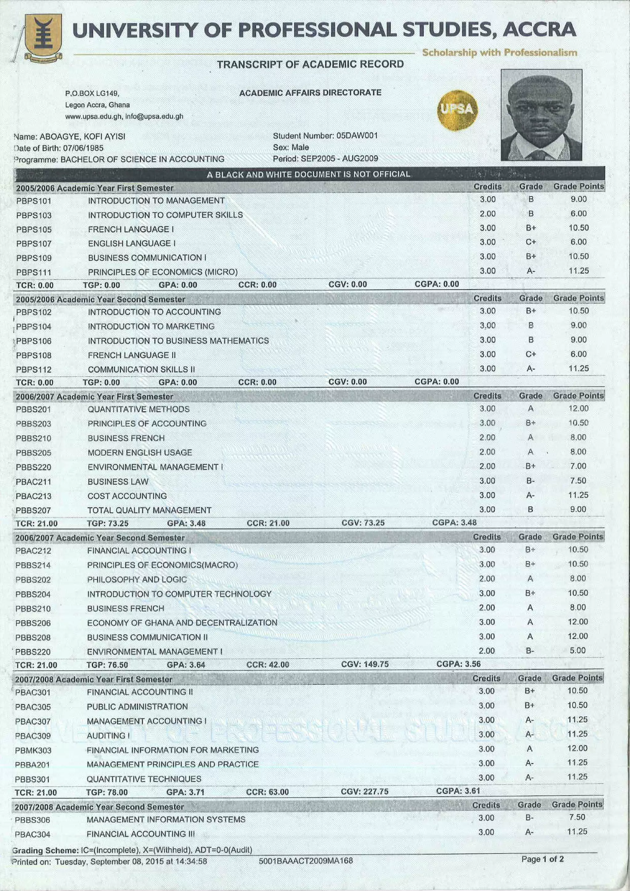 UPSA Cert & Transcript | PDF