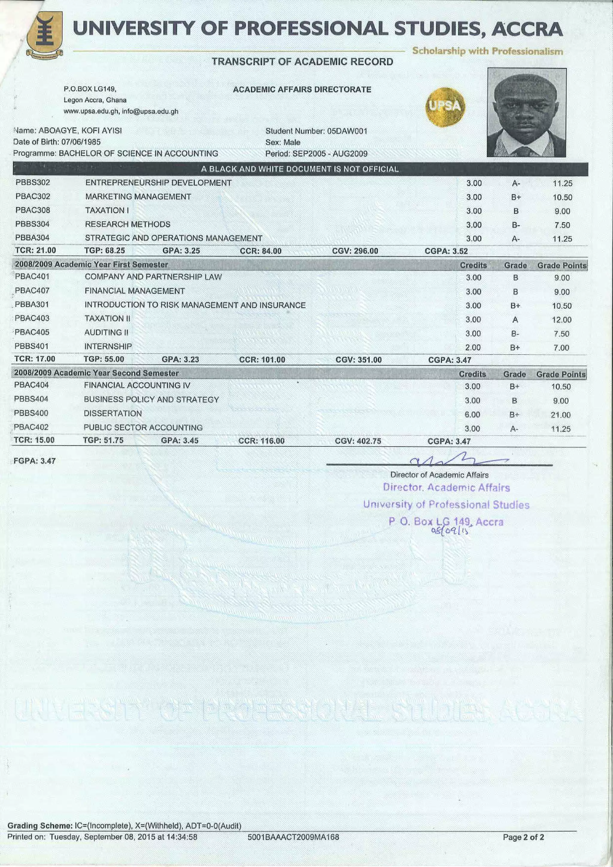 UPSA Cert & Transcript | PDF