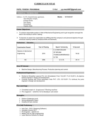 Yogesh Pravinbhai Patel resume | PDF