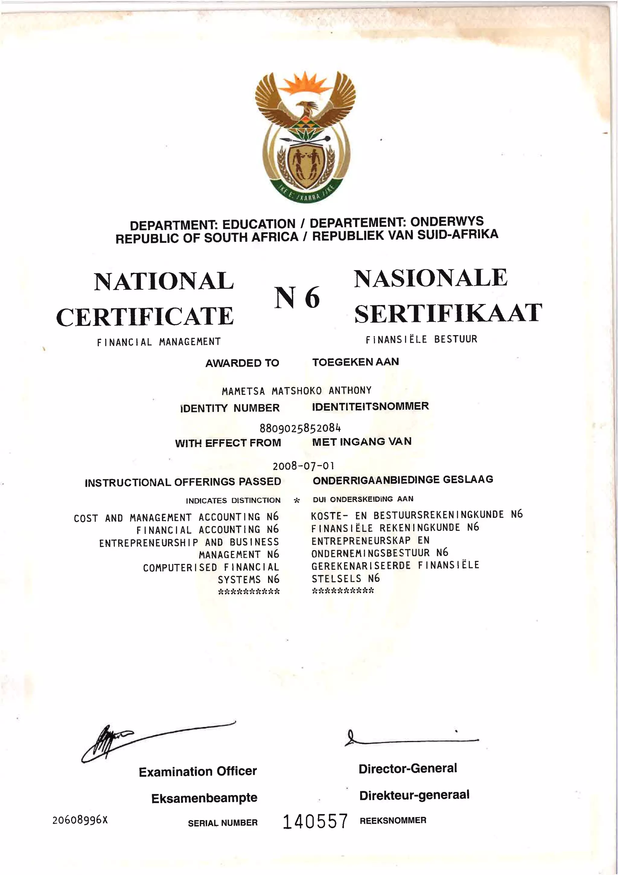 N6 CERTIFICATE | PDF