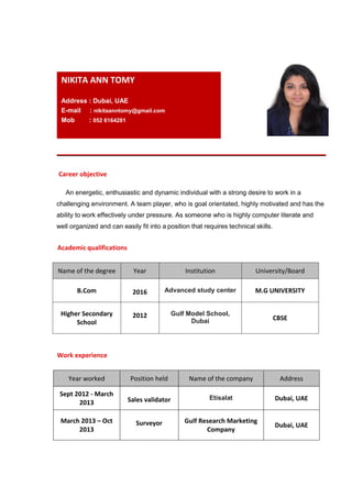 CV of Nikita Ann Tomy | PDF