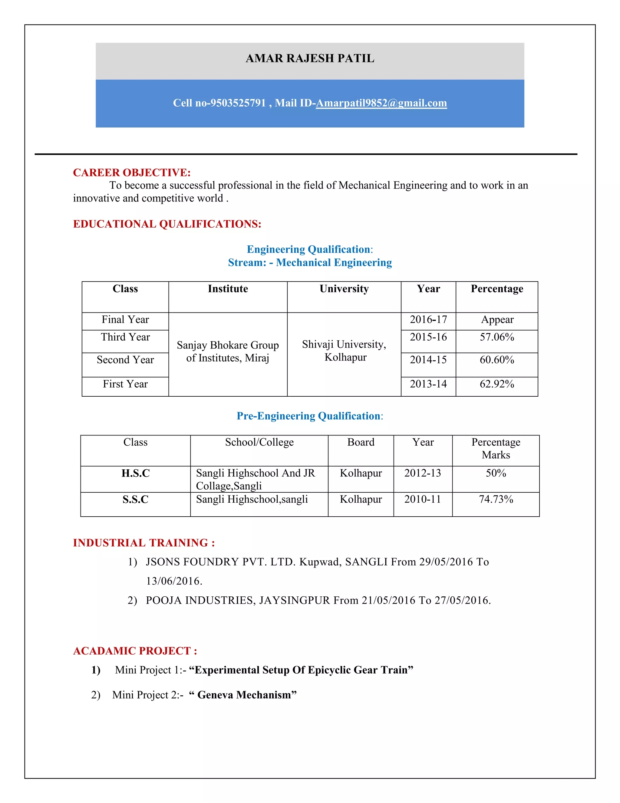 amar patil resume 2 | PDF