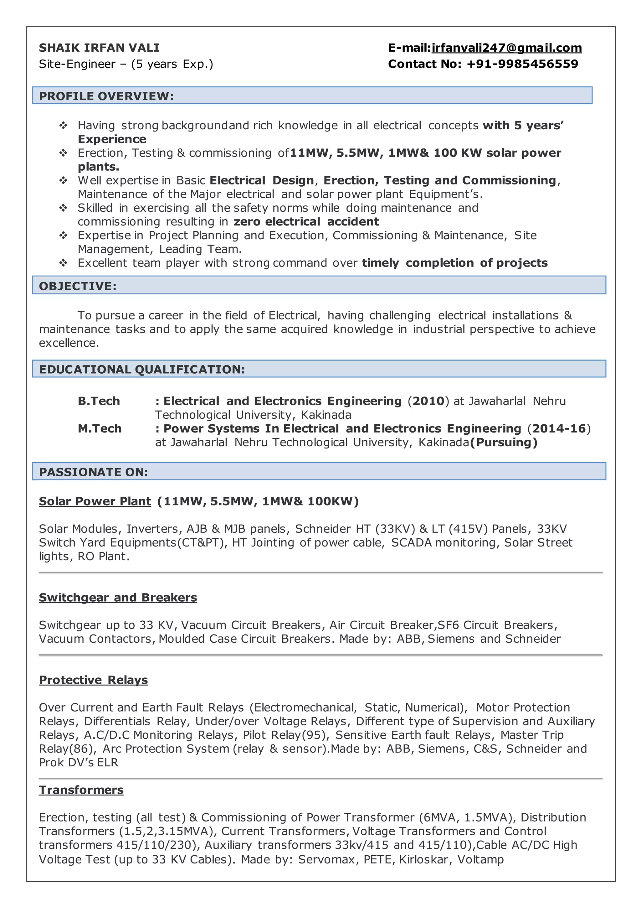 SHAIK IRFAN VALI resume (solar) | PDF SHAIK IRFAN VALI resume (solar) | PDF