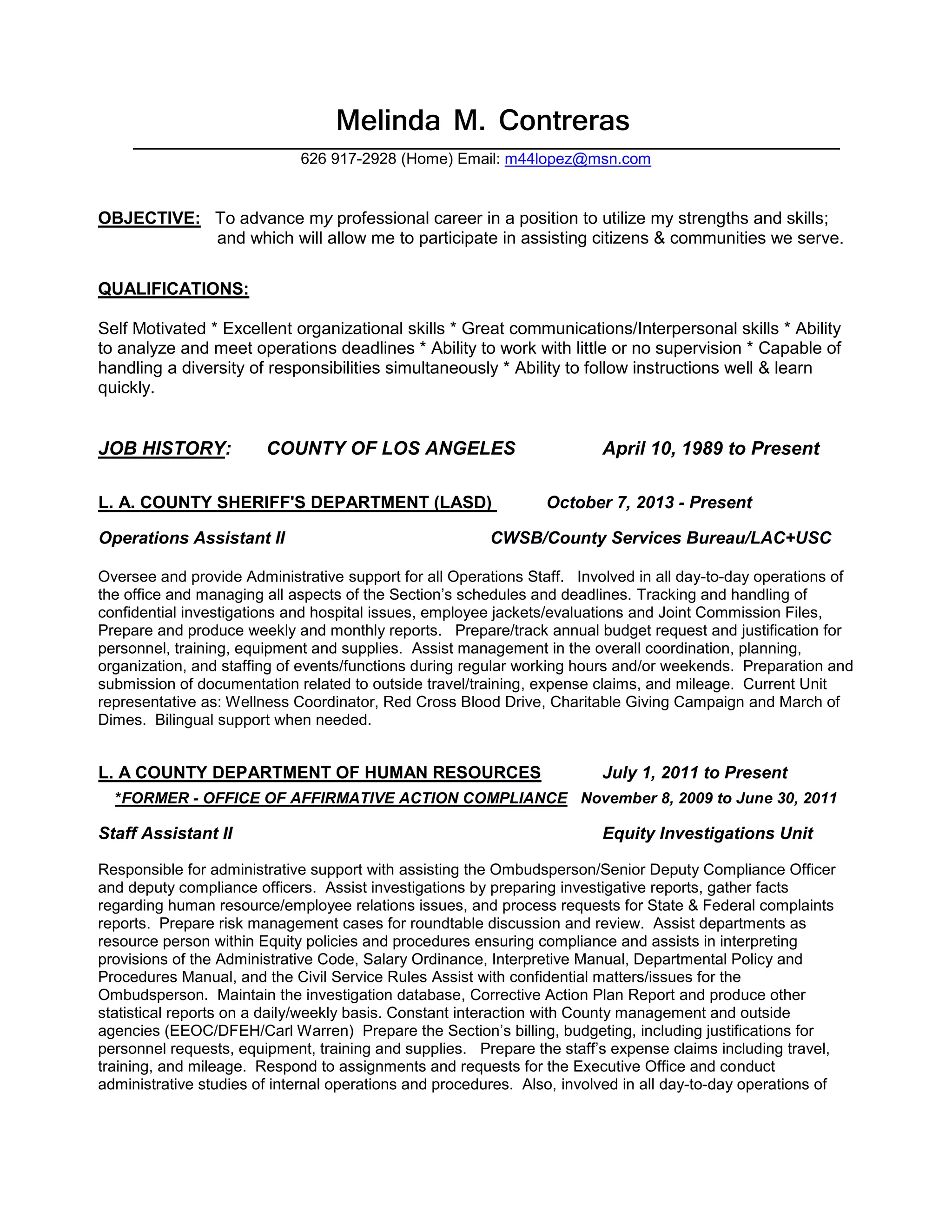 Melinda Resume 01 2014 PI | PDF