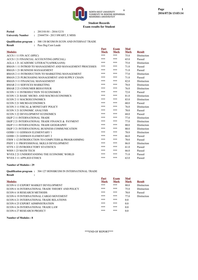 Academic Transcript 2013-2016 | PDF | Business | Business and Finance