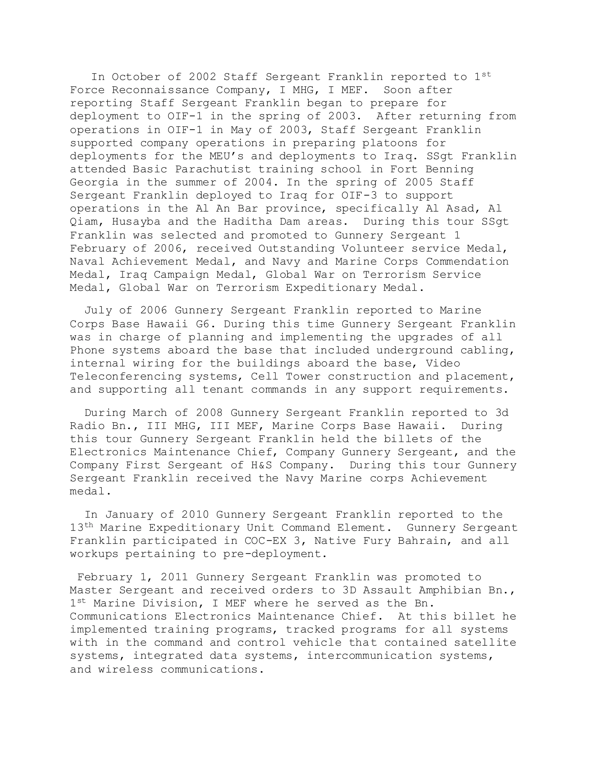 Master Sergeant Eric W biography | PDF