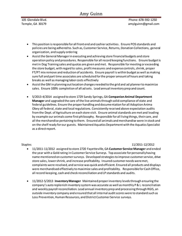 Amy Guinn Resume 1 | DOCX | Sales | Business