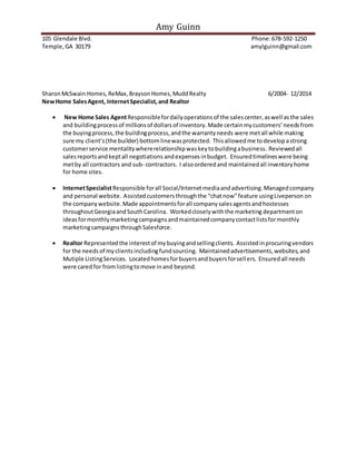 Amy Guinn Resume 1 | DOCX | Sales | Business