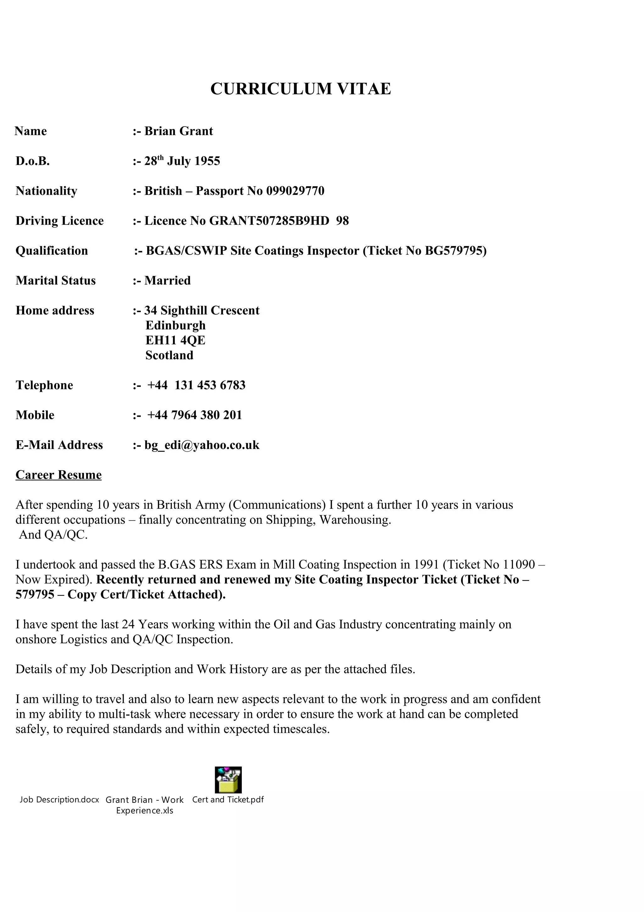 Grant, Brian - CV | PDF