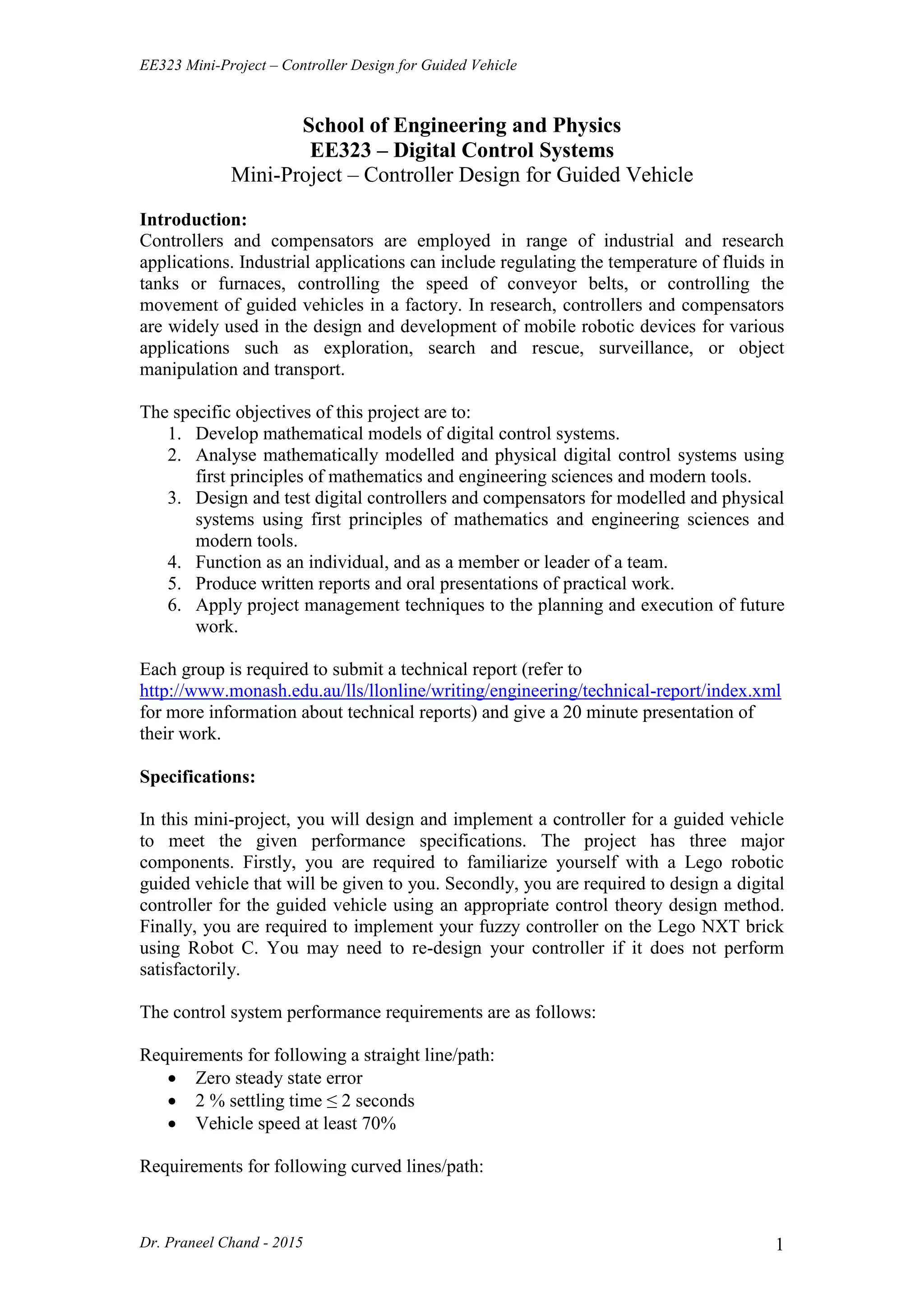 EE323 Mini-Project - Line tracing robot | PDF