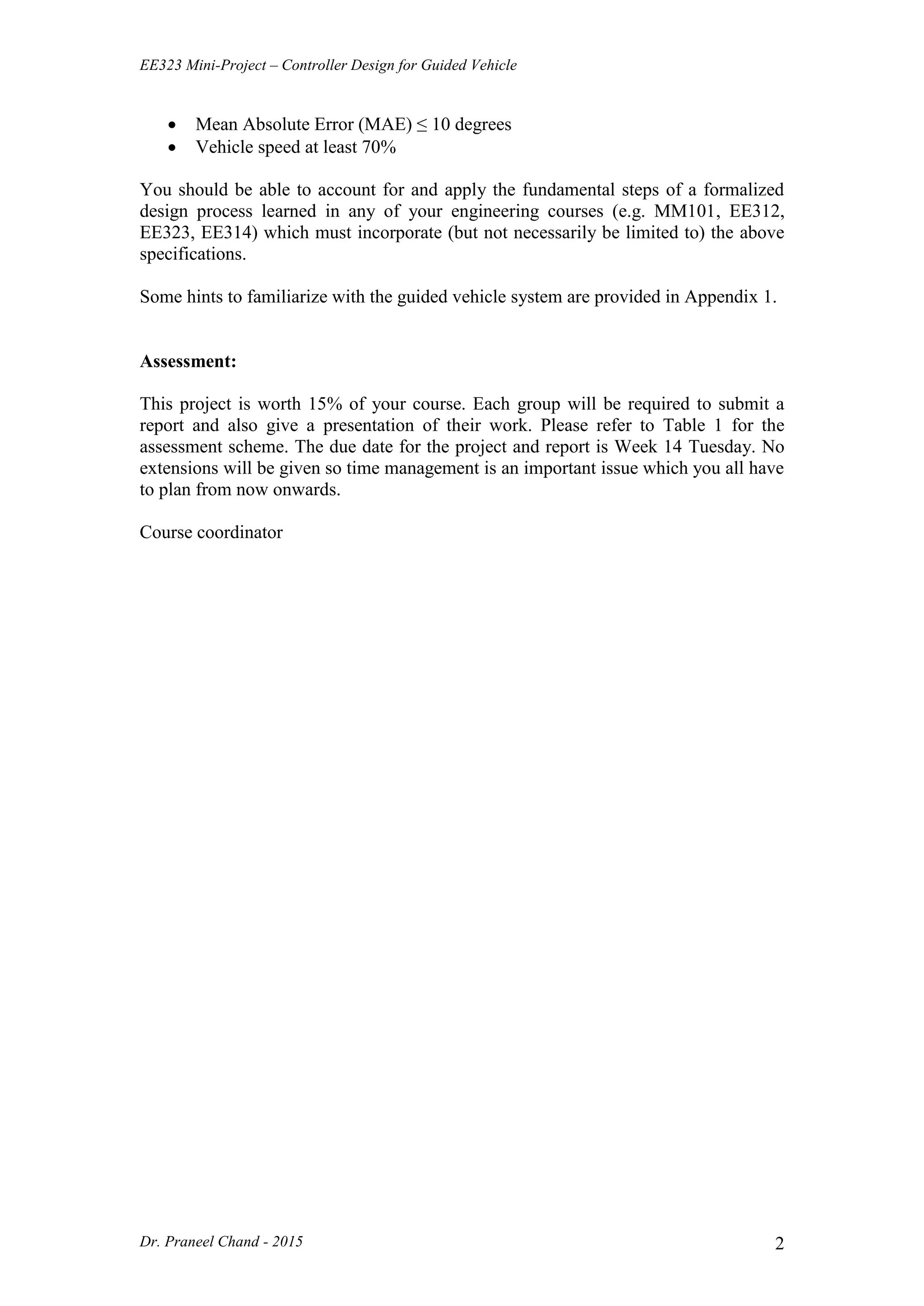 EE323 Mini-Project - Line tracing robot | PDF