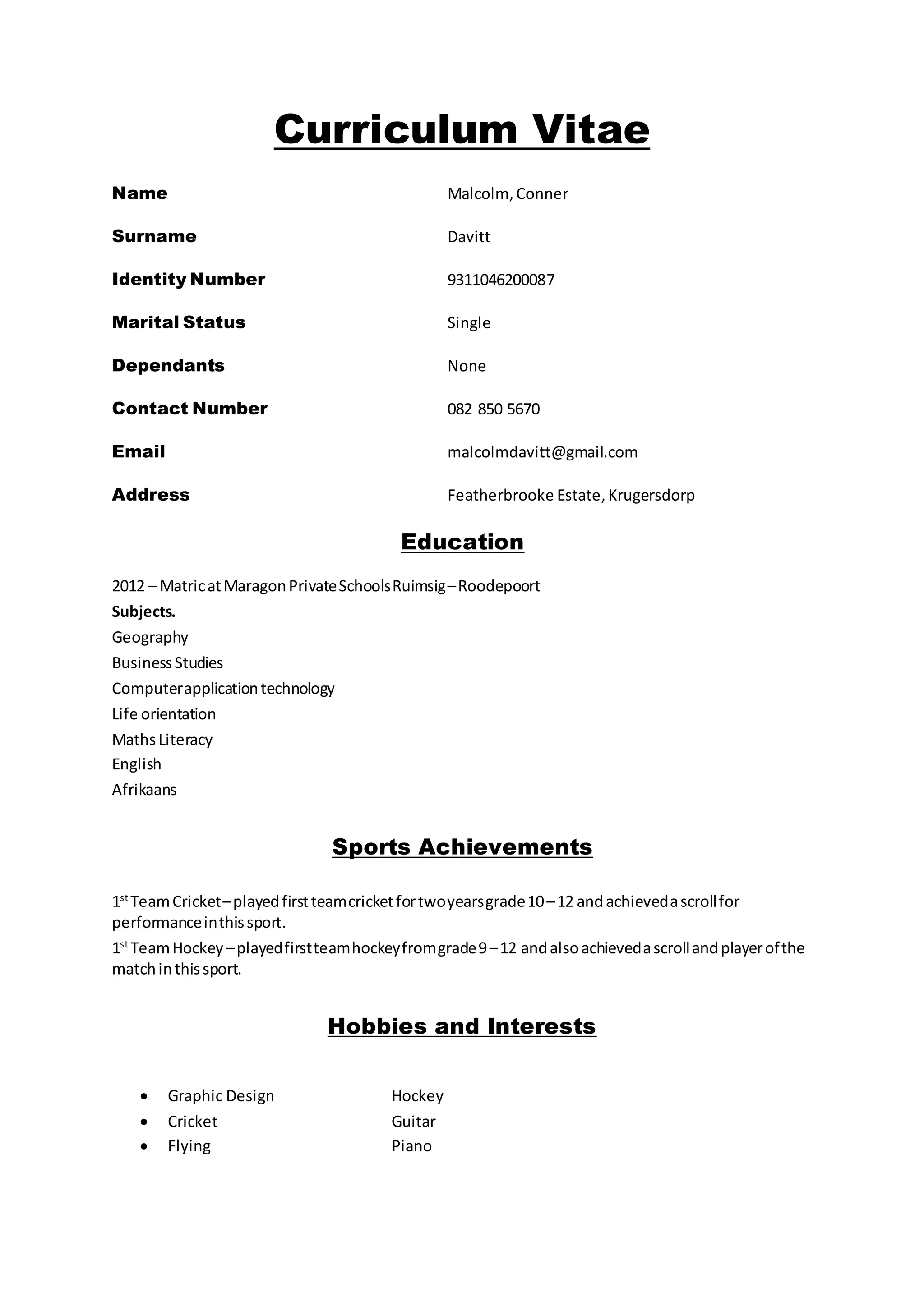 M Davitt jnr CV | DOCX