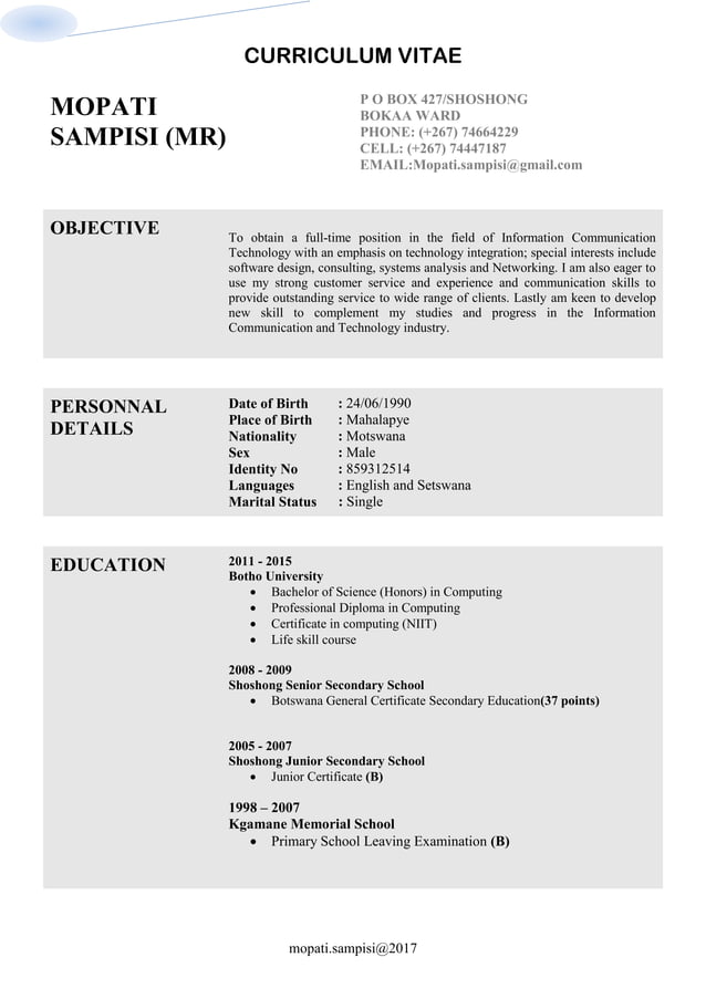MOPATI SAMPISI CV 2017 | PDF