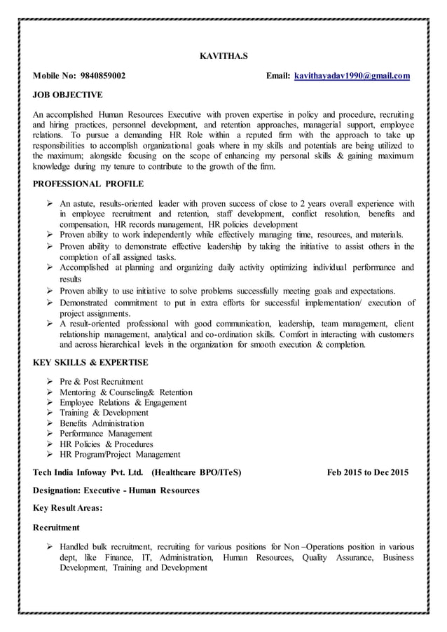 Kavitha HR Executive CV (1) | PDF