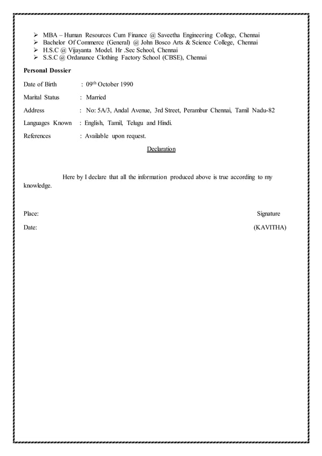 Kavitha HR Executive CV (1) | PDF
