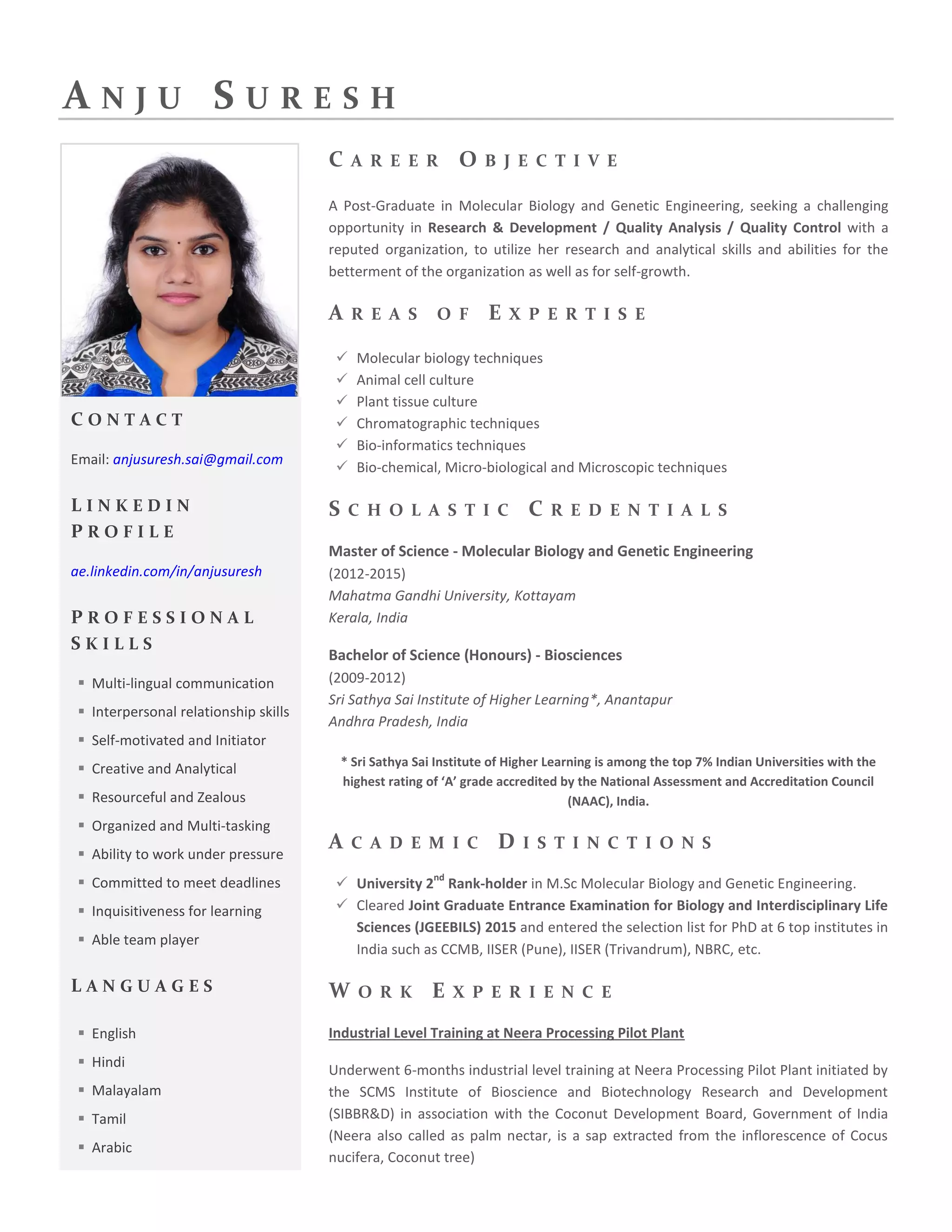 Anju Suresh_Profile | PDF