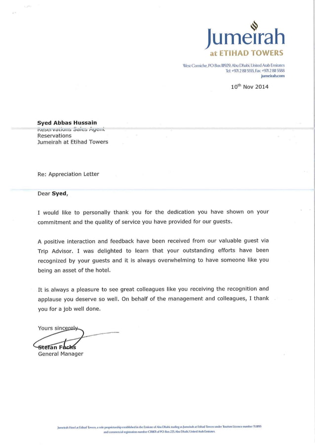 Appreciation Letter from GM | PDF
