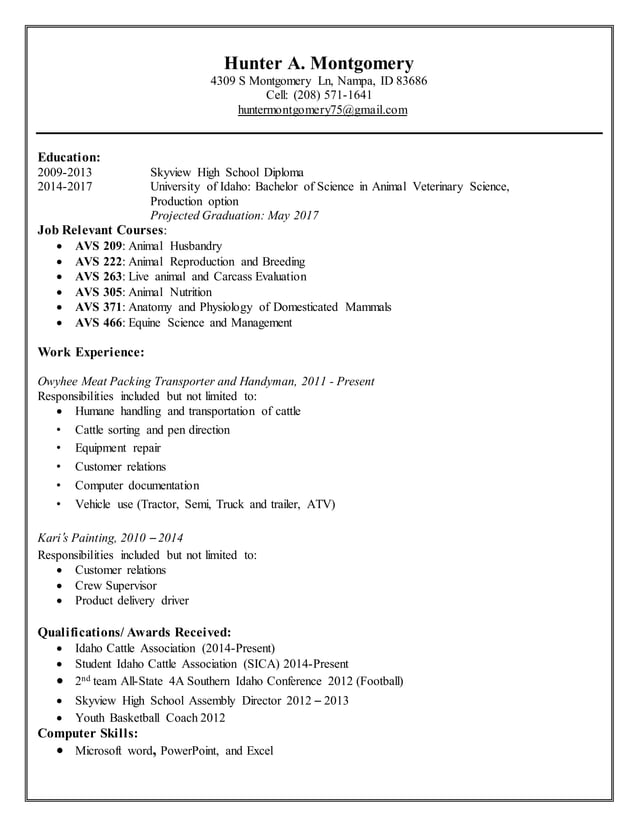 Montgomery Resume Complete | DOCX | Veterinary Medicine | Pets